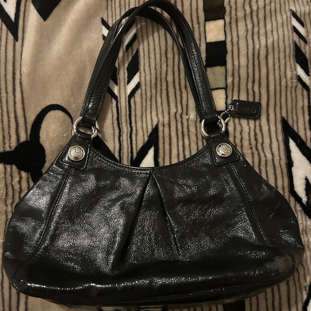 Coach Black Patent Leather Mini Maggie Bag - Gem